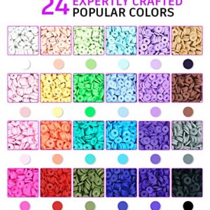 Gionlion 8000 Pcs Clay Beads Kit 2 Boxes for Bracelet Making, 24 Colors Flat Clay Beads Letter Beads Spacer Beads and Charms Kit for Jewelry Making, Jewelry Supplies Crafts Gift for Teen Girls Adults