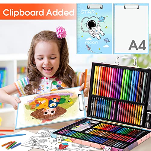 Art Supplies, POPYOLA 180-Piece Deluxe Art Set, Drawing Painting Coloring Kit with Clipboard, Pastels, Crayons, Pencils, Watercolors, Drawing Papers, Arts and Crafts Gift Case for Kids Girls Boys