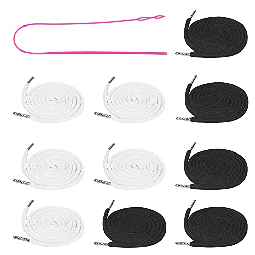 10 Pieces Drawstring Cords with Easy Threaders, Hoodie String Replacement with Pink Flexible Drawstring Threaders for Pants Sweatpants Hoodies Jackets Shoes (5 Black & 5 White)