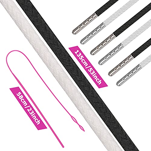 10 Pieces Drawstring Cords with Easy Threaders, Hoodie String Replacement with Pink Flexible Drawstring Threaders for Pants Sweatpants Hoodies Jackets Shoes (5 Black & 5 White)