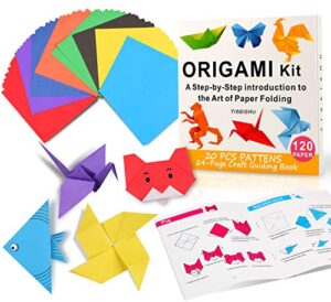 origami kit for kids, 120 sheets origami paper with instructions book, 6×6 inch square easy single sided color folding paper set for beginners adults kids activity birthday christmas gift