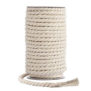 hdviai macrame cord – natural unbleached macrame rope – 4 strand twisted cotton rope for wall hanging，diy craft making，plant hangers，knotting decorative projects (8mm x 20 yards, white)