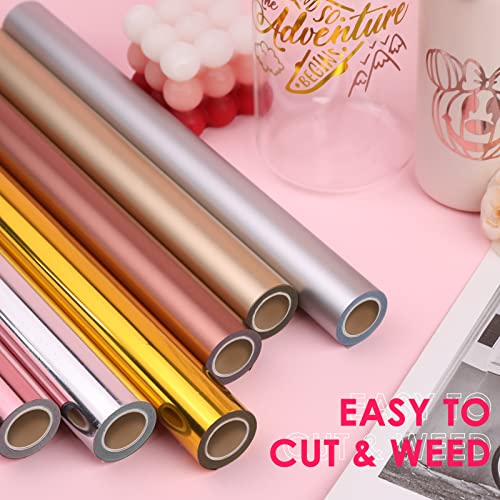 HTVRONT Rose Gold Chrome Vinyl, Metallic Rose Gold Permanent Vinyl, 12" x 5 FT Rose Gold Vinyl Roll for Cricut - Easy to Weed & Transfer