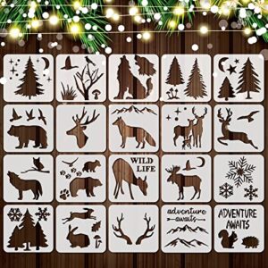 20 pieces stencil template for painting reusable animal plant stencil spring summer winter template, diy christmas stencils for painting on wood wall home decor (forest style)