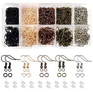 toaob 150pcs mixed colors earring hooks hypoallergenic ear wire hooks and 1000pcs 4mm open jump rings 200pcs earring backs jewelry making findings