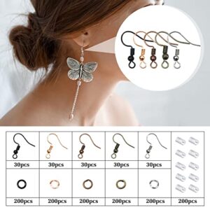 TOAOB 150pcs Mixed Colors Earring Hooks Hypoallergenic Ear Wire Hooks and 1000pcs 4mm Open Jump Rings 200pcs Earring Backs Jewelry Making Findings