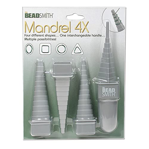 The Beadsmith Mandrel 4X, Wire Wrapping Set, 4 Different Shapes, Oval, Square, Round and Triangle, Plus Interchangeable Handle, Metal Jewelry Forming and Shaping Tool