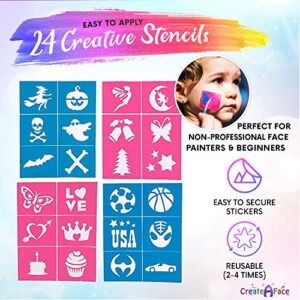 Face Paint for Kids - Vibrant Face Painting Colors, Stencils & 2 Brushes - Body Paint Face Paint Kids - Facepaint Kit Tutorials & E Book - Fun, Easy to Use & Hypoallergenic. For Toddler Teens & Adults