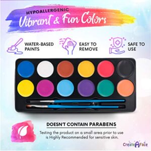 Face Paint for Kids - Vibrant Face Painting Colors, Stencils & 2 Brushes - Body Paint Face Paint Kids - Facepaint Kit Tutorials & E Book - Fun, Easy to Use & Hypoallergenic. For Toddler Teens & Adults