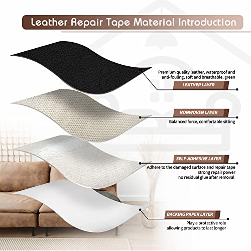 Leather Repair Patches for Couches 16x60 inches Large Self-Adhesive Sofa, Car Seat，Leather Furniture，Vinyl Repair Patch Kit (Black)