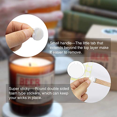 480PCS Candle Wick Stickers, Heat Resistance Double-Sided Stickers with The Little ‘‘Tail’’, Adhere Steady in Hot Wax,Wick Stickers for Candle Making