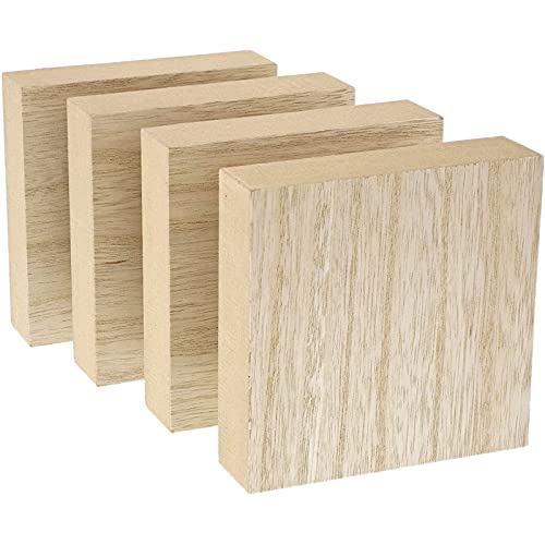 Unfinished Wood Blocks for Crafts, 1 Inch Thick MDF Squares (4x4 in, 4 Pack)