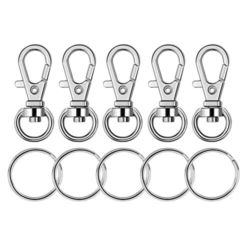 Paxcoo 100 Pcs Metal Swivel Lanyard Snap Hook with Key Rings (Silver)