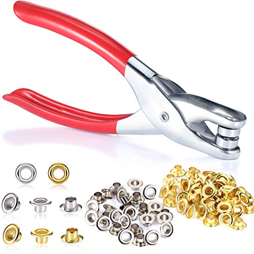 Grommet Tool Kit Grommet Eyelet Plier Set Leather Hole Punch Pliers Kit with 300 Metal Eyelets Shoes Bags Craft Supplies (Silver,1/4 Inch)