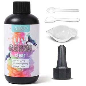 uv resin kit clear crystal for jewelry making 200g, hard type uv epoxy resin glues craft kit for molds with starter tool kit by puduo