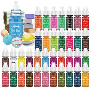 bath bomb soap dye – 36 color concentrated food grade skin safe liquid based bath bomb colorant – vibrant rainbow soap coloring for soap making diy, bath bomb supplies kit, bath salt crafting