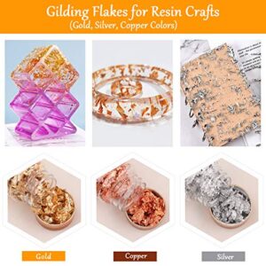 6 Boxes Gilding Flakes, Gold Foil Flakes for Resin, Gold Leaf Gilding Flakes Metallic Foil Flakes with Tweezers for Painting Arts and Resin Crafts, Nail Art (Gold, Silver, Copper, Red, Blue, Purple)