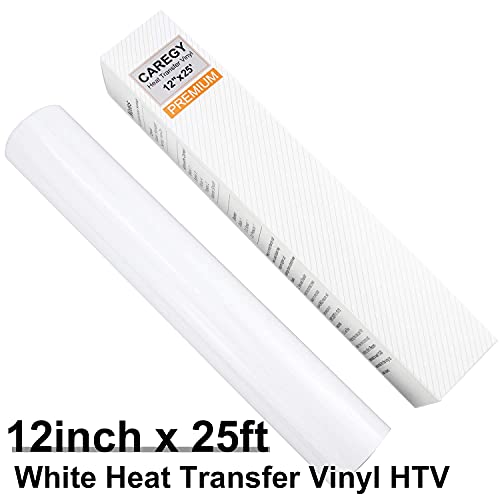 CAREGY HTV 12" x 25ft Roll - Iron On Heat Transfer Vinyl (White)