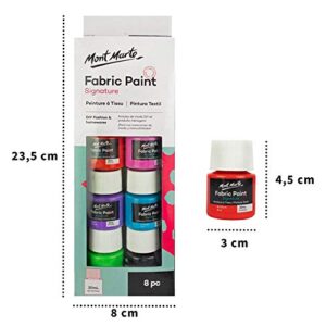 Mont Marte Permanent Fabric Paint Set 8 x 20ml Vivid Colours for Textile, Fabric, T-Shirt, Canvas, Wood, Ceramic, Glass