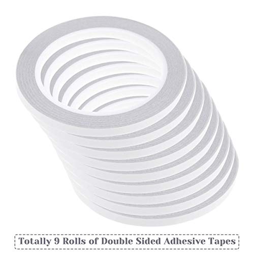 Double Sided Adhesive Tape, Cridoz 9 Rolls Double-Side Craft Tape for Card Making, Scrapbooking, DIY Crafts and Office School Stationery Supplies (1/4 Inch, 25 Yards Per Rool)