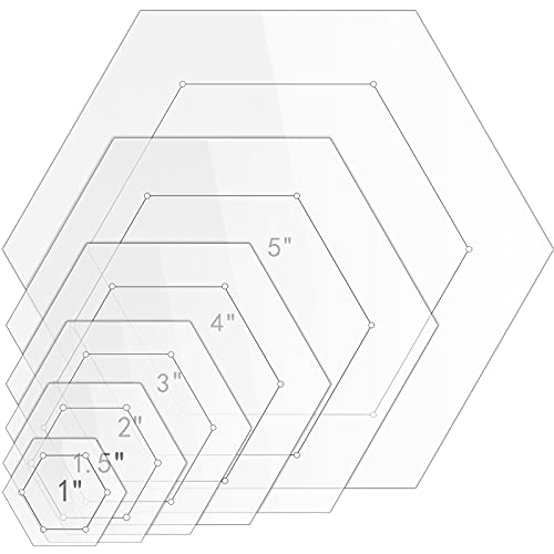 6 Pieces Hexagon Quilting Templates 1 Inch, 1.5 Inch, 2 Inch, 3 Inch, 4 Inch, 5 Inch with 1/4 Inch Seam Allowance, Acrylic Quilting Templates for DIY Quilting Sewing Crafts