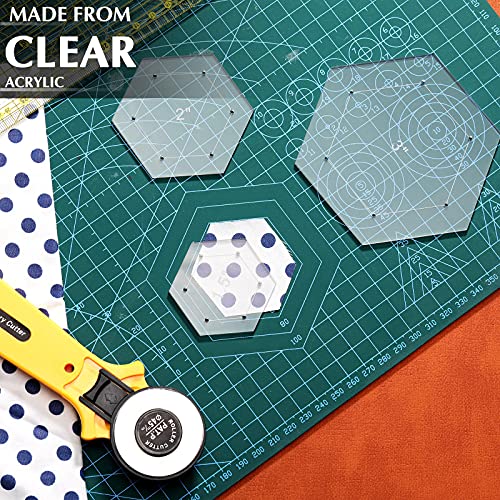 6 Pieces Hexagon Quilting Templates 1 Inch, 1.5 Inch, 2 Inch, 3 Inch, 4 Inch, 5 Inch with 1/4 Inch Seam Allowance, Acrylic Quilting Templates for DIY Quilting Sewing Crafts