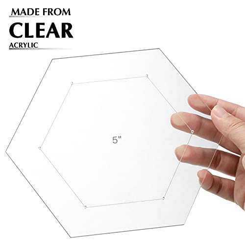 6 Pieces Hexagon Quilting Templates 1 Inch, 1.5 Inch, 2 Inch, 3 Inch, 4 Inch, 5 Inch with 1/4 Inch Seam Allowance, Acrylic Quilting Templates for DIY Quilting Sewing Crafts