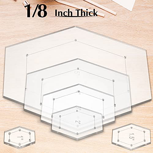 6 Pieces Hexagon Quilting Templates 1 Inch, 1.5 Inch, 2 Inch, 3 Inch, 4 Inch, 5 Inch with 1/4 Inch Seam Allowance, Acrylic Quilting Templates for DIY Quilting Sewing Crafts