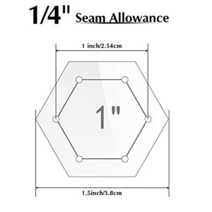 6 Pieces Hexagon Quilting Templates 1 Inch, 1.5 Inch, 2 Inch, 3 Inch, 4 Inch, 5 Inch with 1/4 Inch Seam Allowance, Acrylic Quilting Templates for DIY Quilting Sewing Crafts