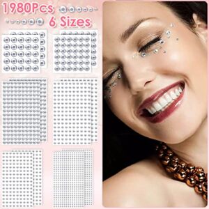 1980Pcs Self Adhesive Rhinestones Stickers, Shynek Stick on Rhinestone Gems face Jewels for Hair, Face, Makeup, Crafts, 6 Sizes