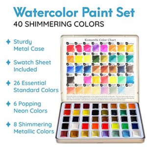 Mozart Premium Japanese Watercolor Paint Set – 40 Rich Water Color –Include Solid, Metallic & Neon Water Colors – Artist Quality– Watercolor Paint Perfect Travel Watercolor Set for Adults, Students