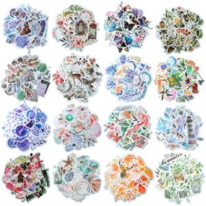 640 pieces watercolor various theme stickers pretty scrapbook stickers including four seasons forest flower animal the sea for diy scrapbook planners calendars travel case laptop (warm style)