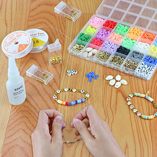 2 Pcs Clay Beads Bracelets Professional Elastic String Kont Fixing Drip, Keep Stretch String Braclet Stay Tied for Flat Round Polymer Clay Beads Heishi Beads Spacer Charm Bracelet Jewelry Making Kit