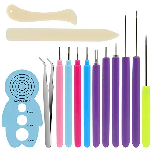 KITANIS 14 Pieces Paper Quilling Tools Slotted Kit, Assorted Sizes Rolling Curling Quilling Needle Pen for Art Craft DIY Paper Card Making Project Tools