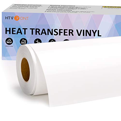 HTVRONT White Heat Transfer Vinyl HTV Roll 12" x 50FT - White Iron on Vinyl Roll for Cricut & Silhouette - Easy to Cut & Weed White HTV Vinyl Roll