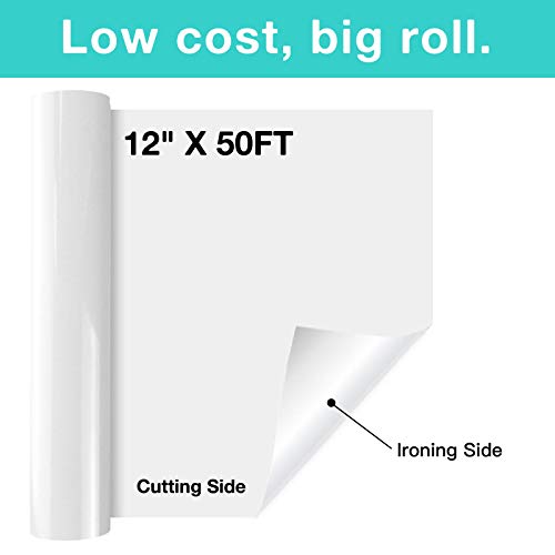 HTVRONT White Heat Transfer Vinyl HTV Roll 12" x 50FT - White Iron on Vinyl Roll for Cricut & Silhouette - Easy to Cut & Weed White HTV Vinyl Roll