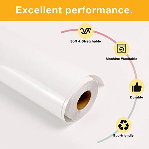 HTVRONT White Heat Transfer Vinyl HTV Roll 12" x 50FT - White Iron on Vinyl Roll for Cricut & Silhouette - Easy to Cut & Weed White HTV Vinyl Roll