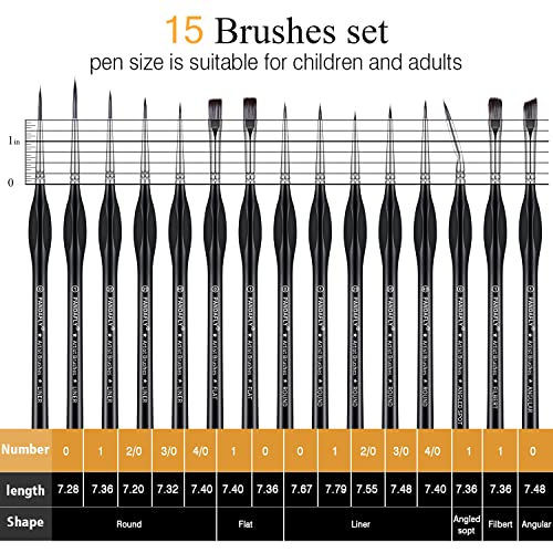 PANDAFLY Micro Detail Paint Brush Set, 15pcs Miniature Painting Brushes for Fine Detailing & Art Painting - Watercolor Oil Acrylic, Face, Nail, Craft Models, Rock Painting, Warhammer 40k