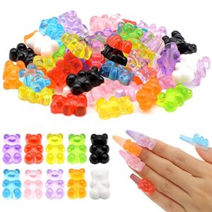 50 pieces nail gummy bear charms, resin flatbacks candy bear charms for slime nails diy craft scrapbooking phone case doll house stationery box decoration(10 colors)