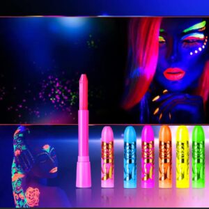 glow in the black light uv face paint crayon, black light neon face & body paint non toxic fluorescent mardi gras halloween makeup marker for kids