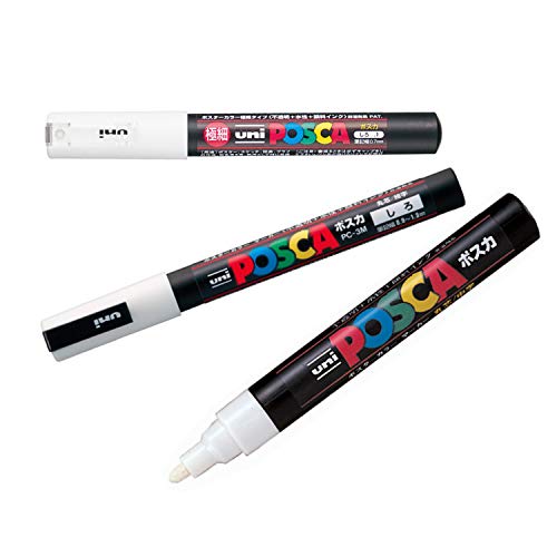 3 kinds of Uni Posca 【WHITE】 Paint Marker Pen Extra Fine 0.7mm/Fine Point 0.9-1.3mm/Medium Point 1.8-2.5mm & Our Shop Sticky note/VALUE SET!!!