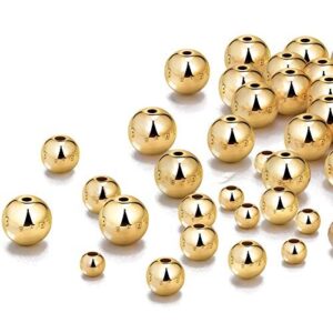 1200 Pieces Beads Ball Round Beads Beaded Spacer Beads Seamless Smooth Loose Ball Beads for Stackable Bracelet Jewelry Craft Making, 8 mm, 6 mm, 4 mm (Gold)