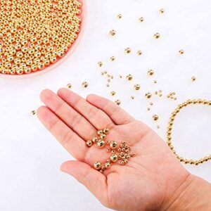 1200 Pieces Beads Ball Round Beads Beaded Spacer Beads Seamless Smooth Loose Ball Beads for Stackable Bracelet Jewelry Craft Making, 8 mm, 6 mm, 4 mm (Gold)