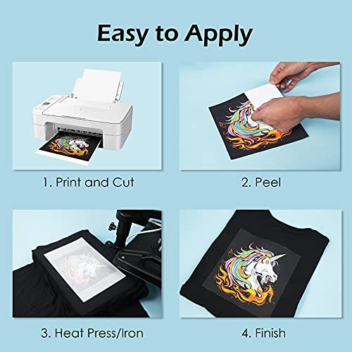 A-SUB Inkjet Printable Iron On Heat Transfer Paper for Dark Fabrics, 20 Sheets 8.5x11 Inch, Make Custom T Shirts, Totes, Bags