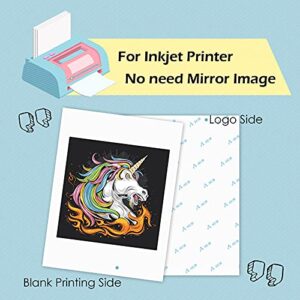 A-SUB Inkjet Printable Iron On Heat Transfer Paper for Dark Fabrics, 20 Sheets 8.5x11 Inch, Make Custom T Shirts, Totes, Bags