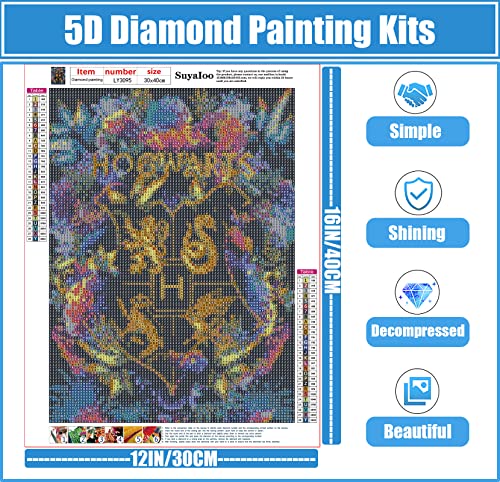 Suyaloo 5D Diamond Painting Kits for Adults - Diamond Art Kits for Adults Kids Beginner,DIY Harry Boy Magic Badge Full Drill Paintings with Diamonds Gem Art for Adults Home Wall Decor 11.8x15.7inch