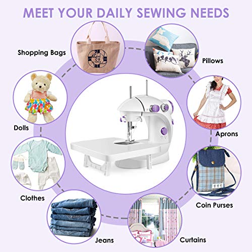 Portable Sewing Machine with Extension Table and Light,Mini Household Electric Handheld Sewing Machine with Upgraded,Two Threads Double Speed Double Switches,Electric Sewing Machine Easy to Use for Kids,Beginners and DIY