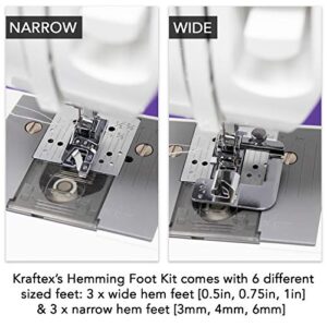 Rolled Hem Presser Foot [6 Sizes] Wide Rolled Hem Foot Set & Narrow Foot Hemmer Set For Brother, Singer & Janome Low Shank Sewing Machines. Hemming Pressure Feet With Distinctive Wide and Narrow Sizes