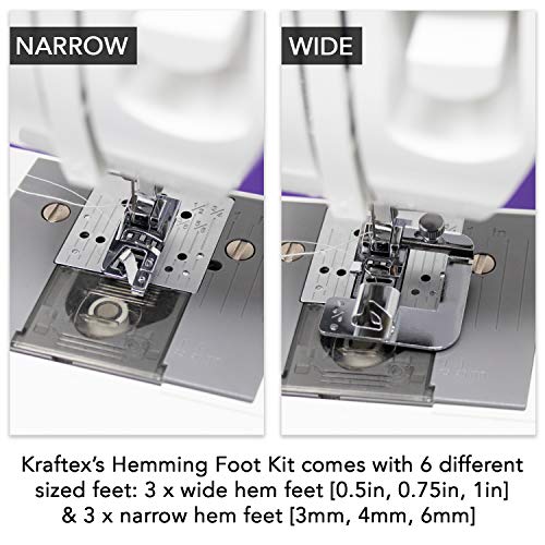 Rolled Hem Presser Foot [6 Sizes] Wide Rolled Hem Foot Set & Narrow Foot Hemmer Set For Brother, Singer & Janome Low Shank Sewing Machines. Hemming Pressure Feet With Distinctive Wide and Narrow Sizes