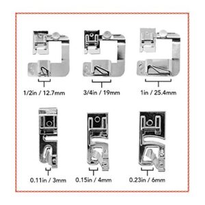 Rolled Hem Presser Foot [6 Sizes] Wide Rolled Hem Foot Set & Narrow Foot Hemmer Set For Brother, Singer & Janome Low Shank Sewing Machines. Hemming Pressure Feet With Distinctive Wide and Narrow Sizes